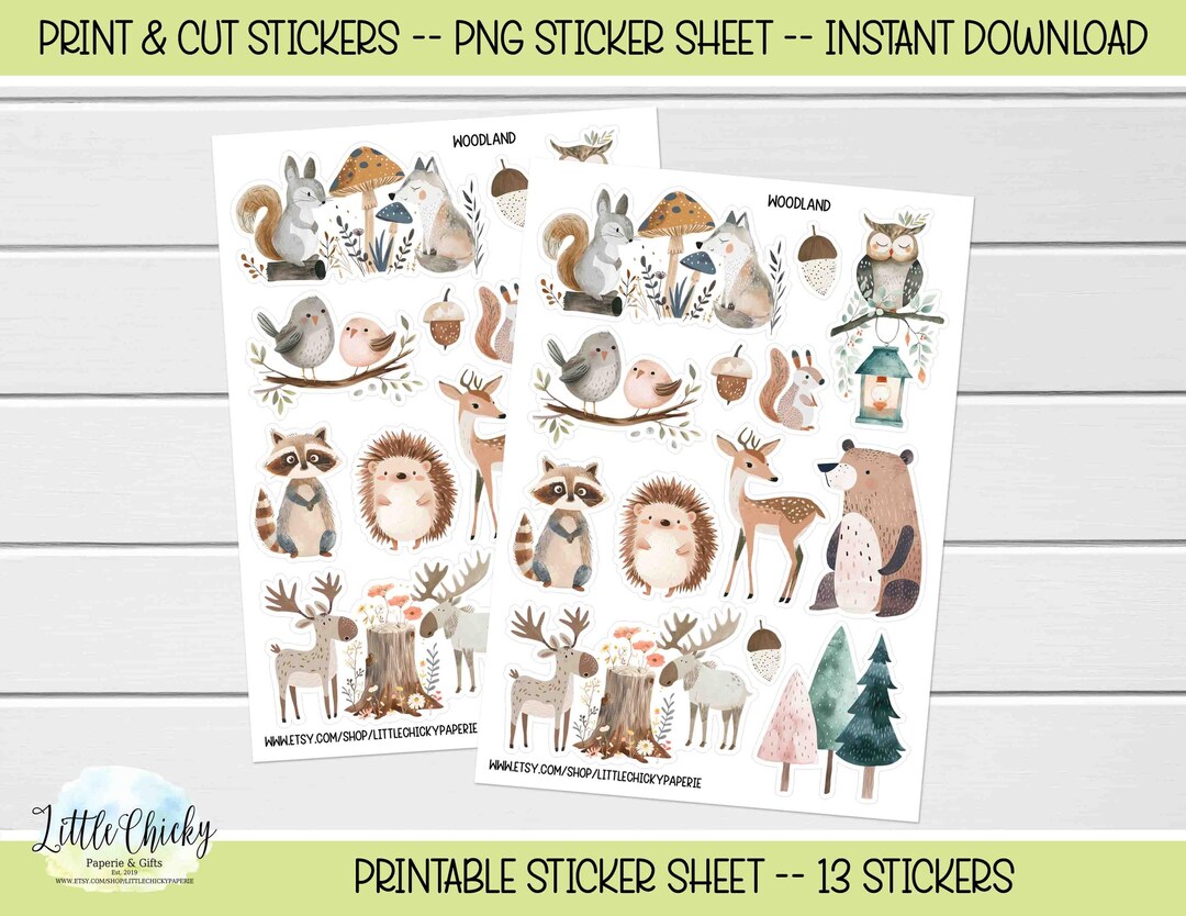 Printable Stickers - Woodland Animal Stickers , Print & Cut Stickers ...