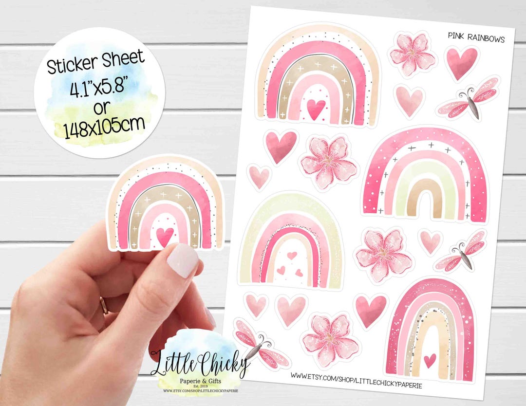 Sticker Sheet - Pink Rainbow Stickers, Planner Stickers, Scrapbook ...