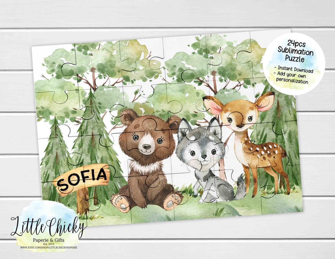 Woodland Animals 24pc Puzzle, Puzzle Sublimation Design, INSTANT ...