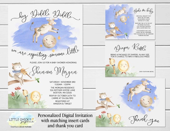 Nursery Rhyme Hey Diddle Diddle Baby Shower Invitation Set | Etsy