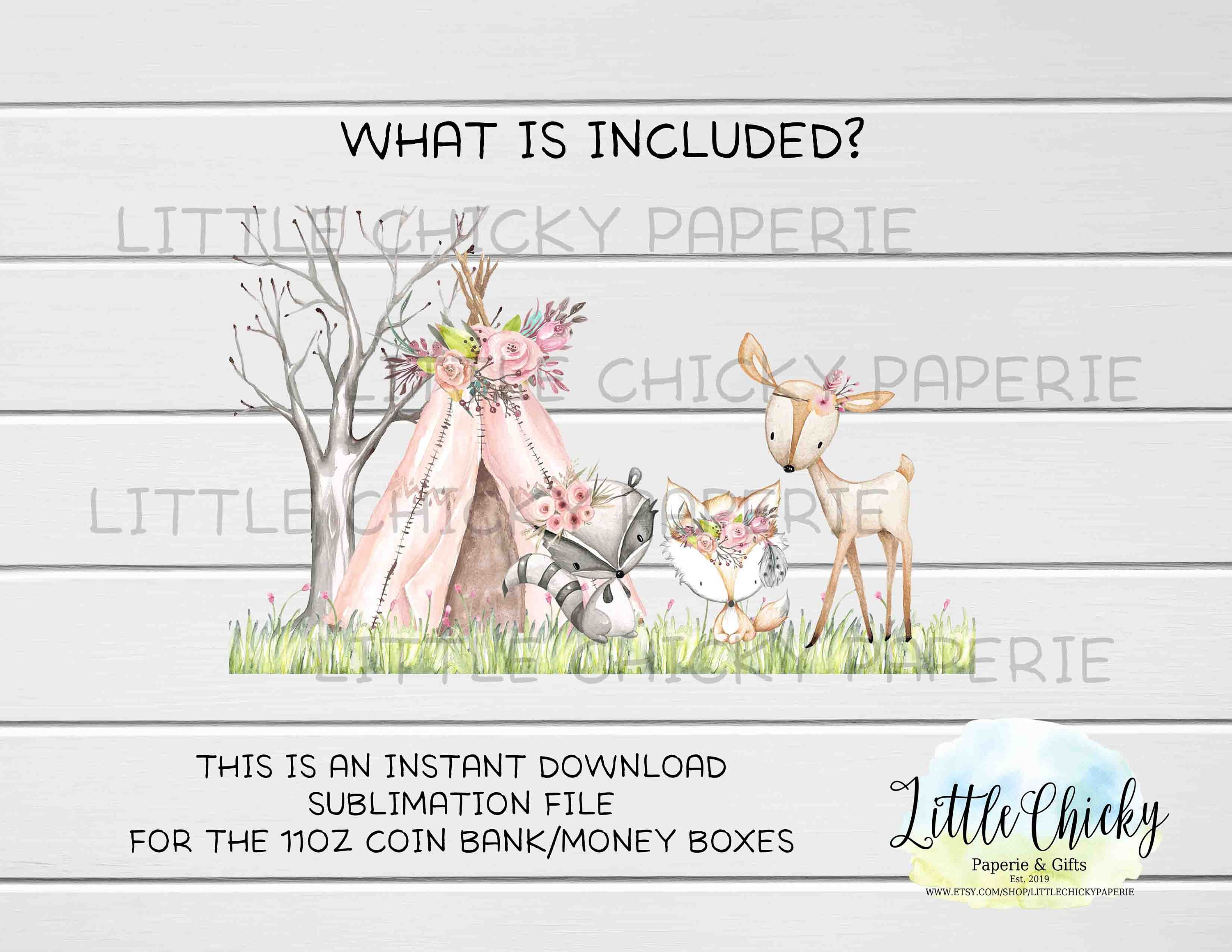 Pink Woodland Baby Money Box Coin Bank Sublimation Design - Etsy UK