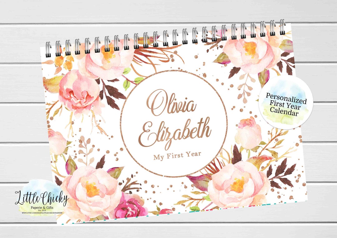 Baby First Year Calendar - Rose Gold Floral Baby First Year Keepsake ...