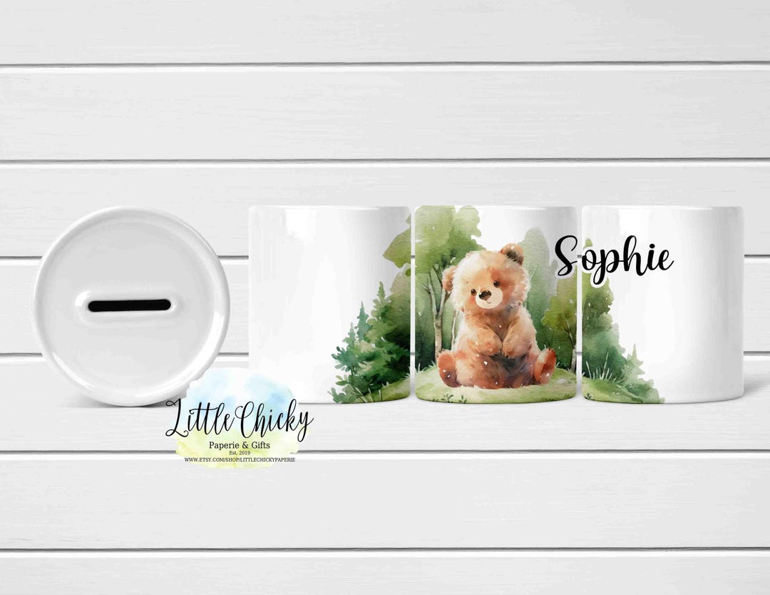 Money Box - Bear Woodland Money Box, Coin Bank Full Wrap Sublimation ...