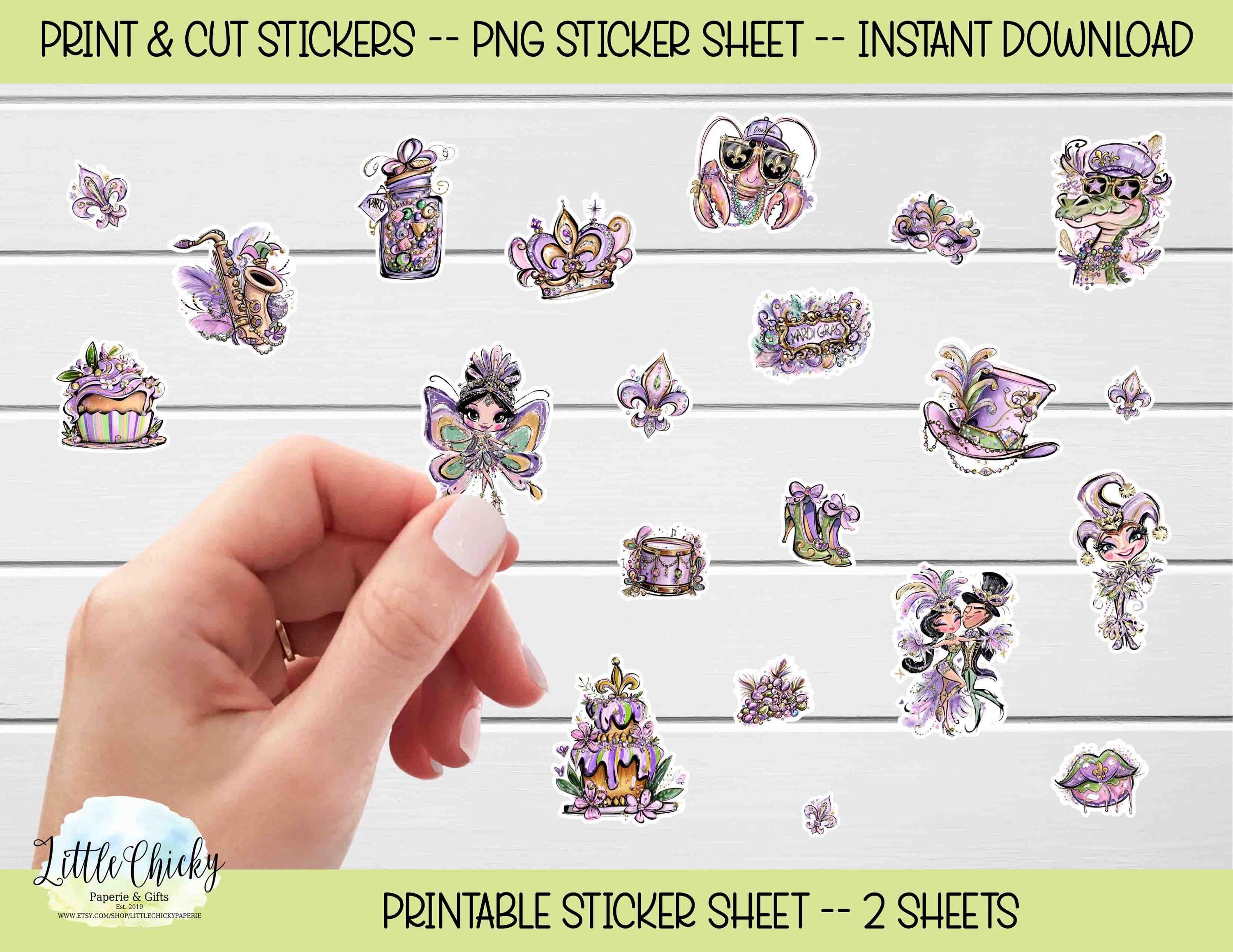 Printable Stickers - Mardi Gras Whimsy Stickers, Mardi Gras Stickers ...