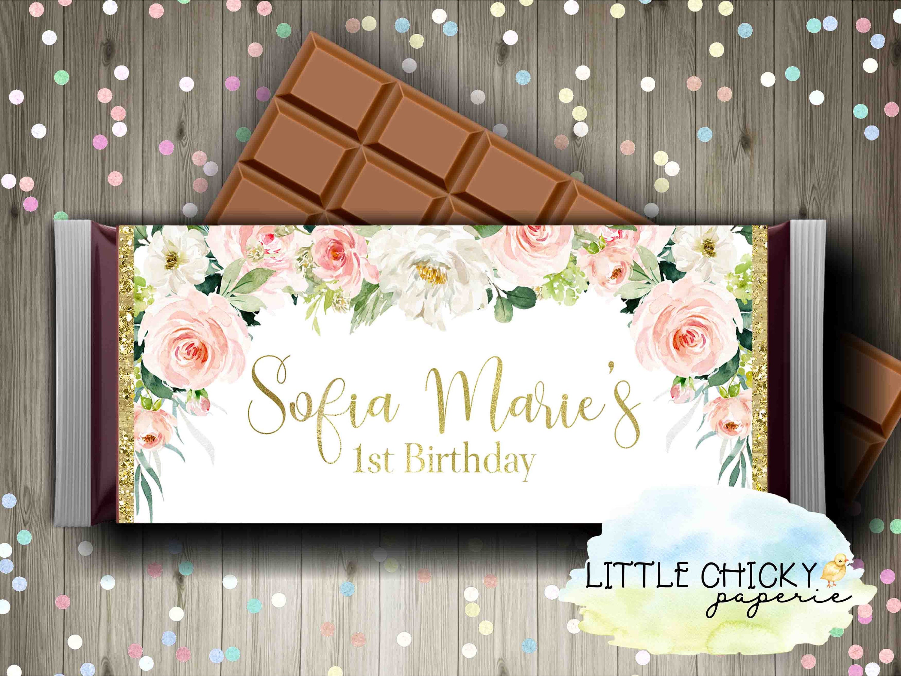 Pink and Gold Floral Chocolate Bar Wrapper for a Girls First - Etsy