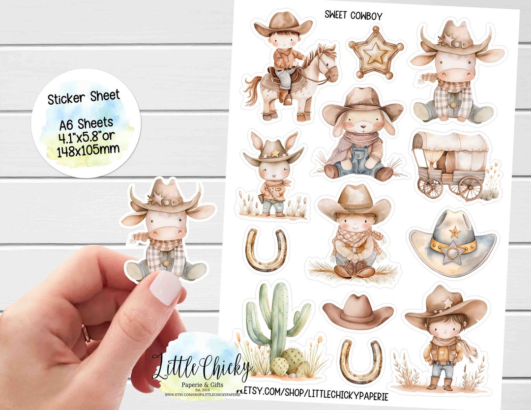 Sticker Sheet - Sweet Cowboy Planner Stickers, Watercolor Baby Cowboy ...