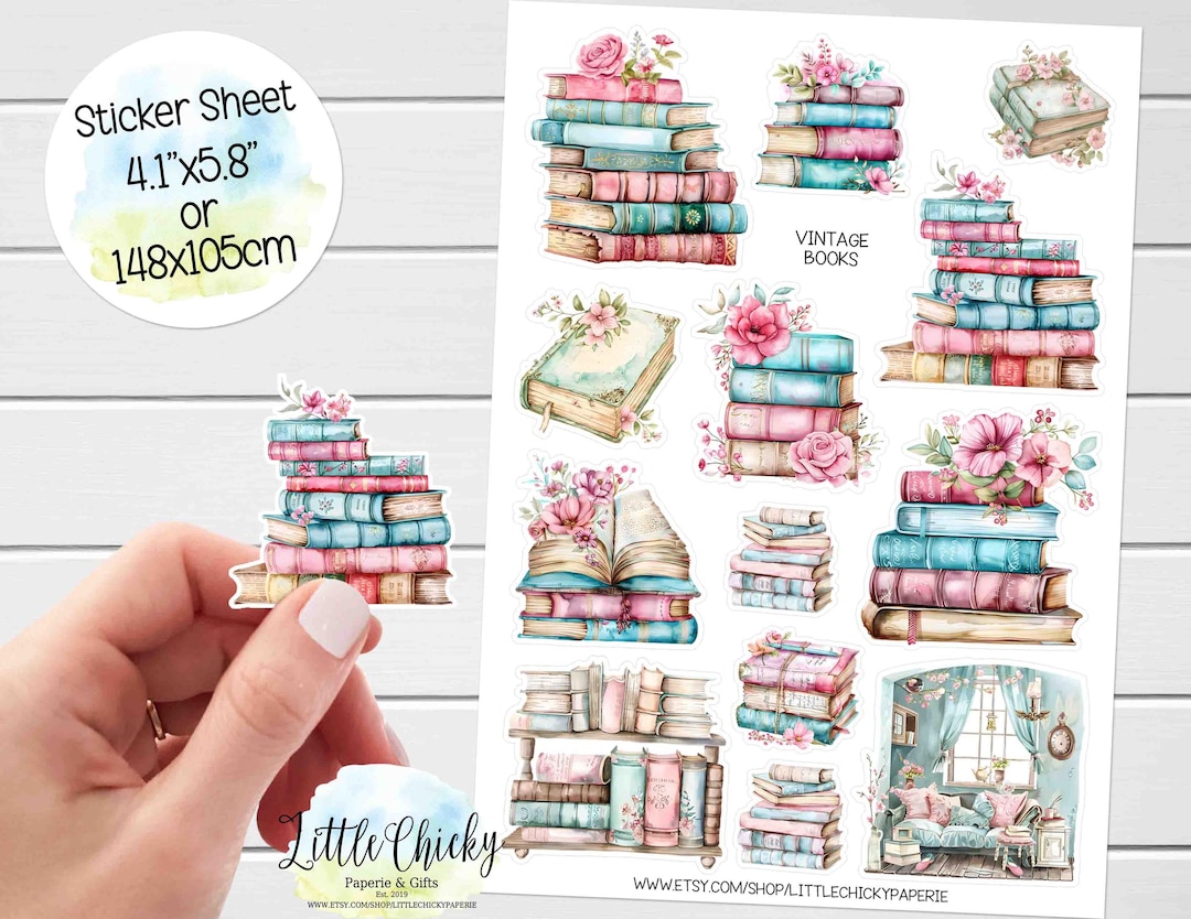 Sticker Sheet - Vintage Books Stickers, Planner Stickers, Scrapbook ...