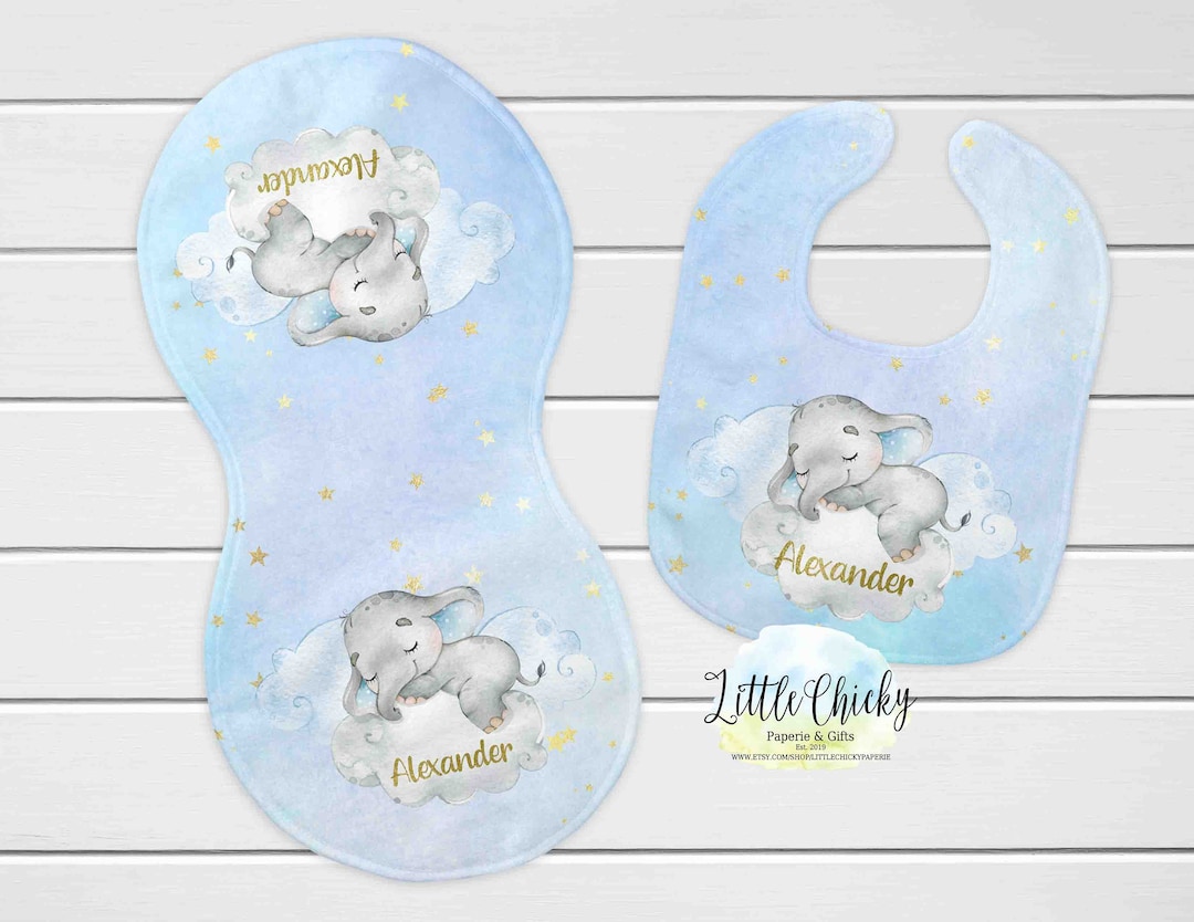 Blue Baby Elephant Sublimation Design, Baby Elephant Burp Cloth and Bib ...