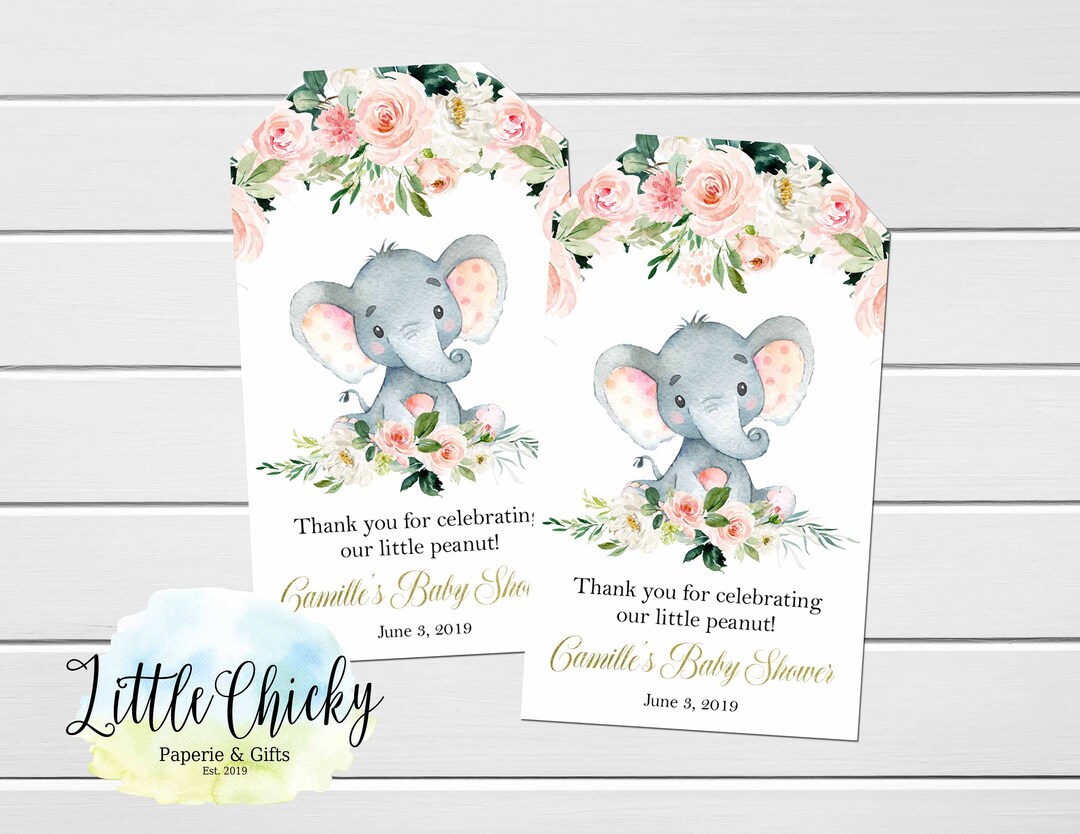 Elephant Favor Tags, Elephant Thank You Tags, Pink Elephant Baby Shower ...