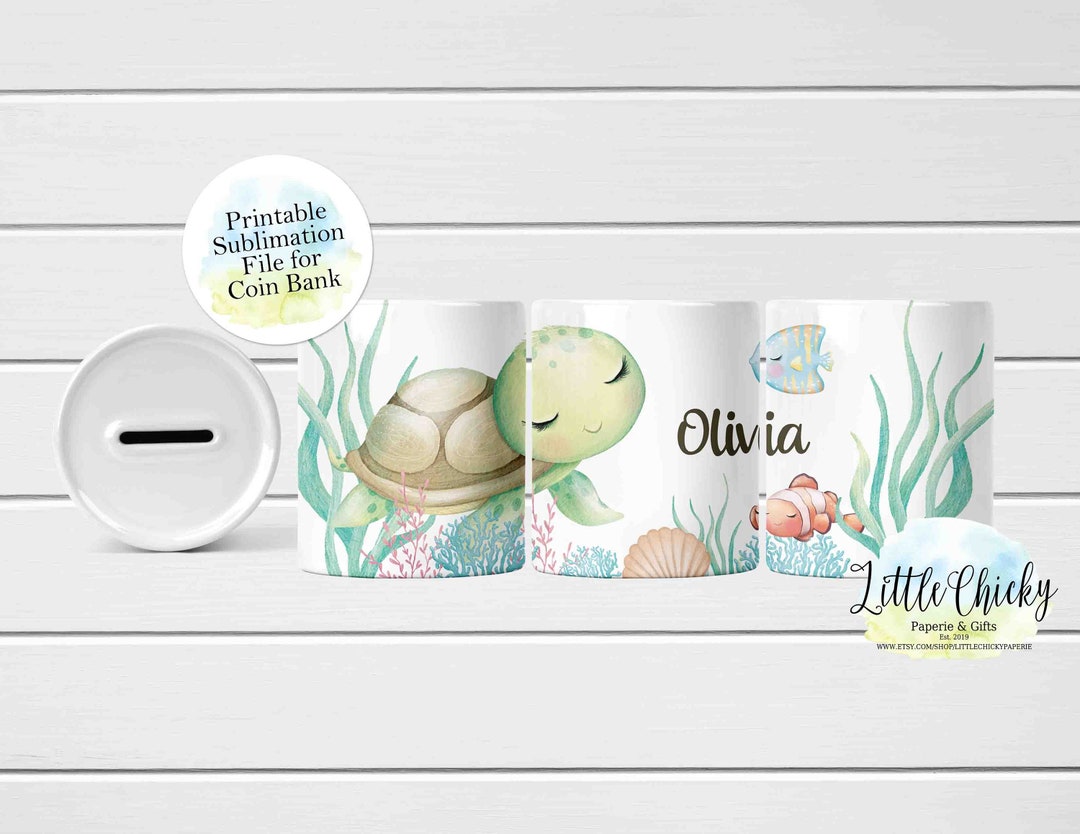 Sea Turtle Money Box, Under the Sea Coin Bank Full Wrap Sublimation ...