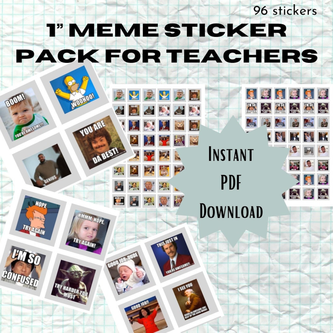 Random Meme Sticker Pack for Teachers (avery Compatible) - 1” Stickers ...
