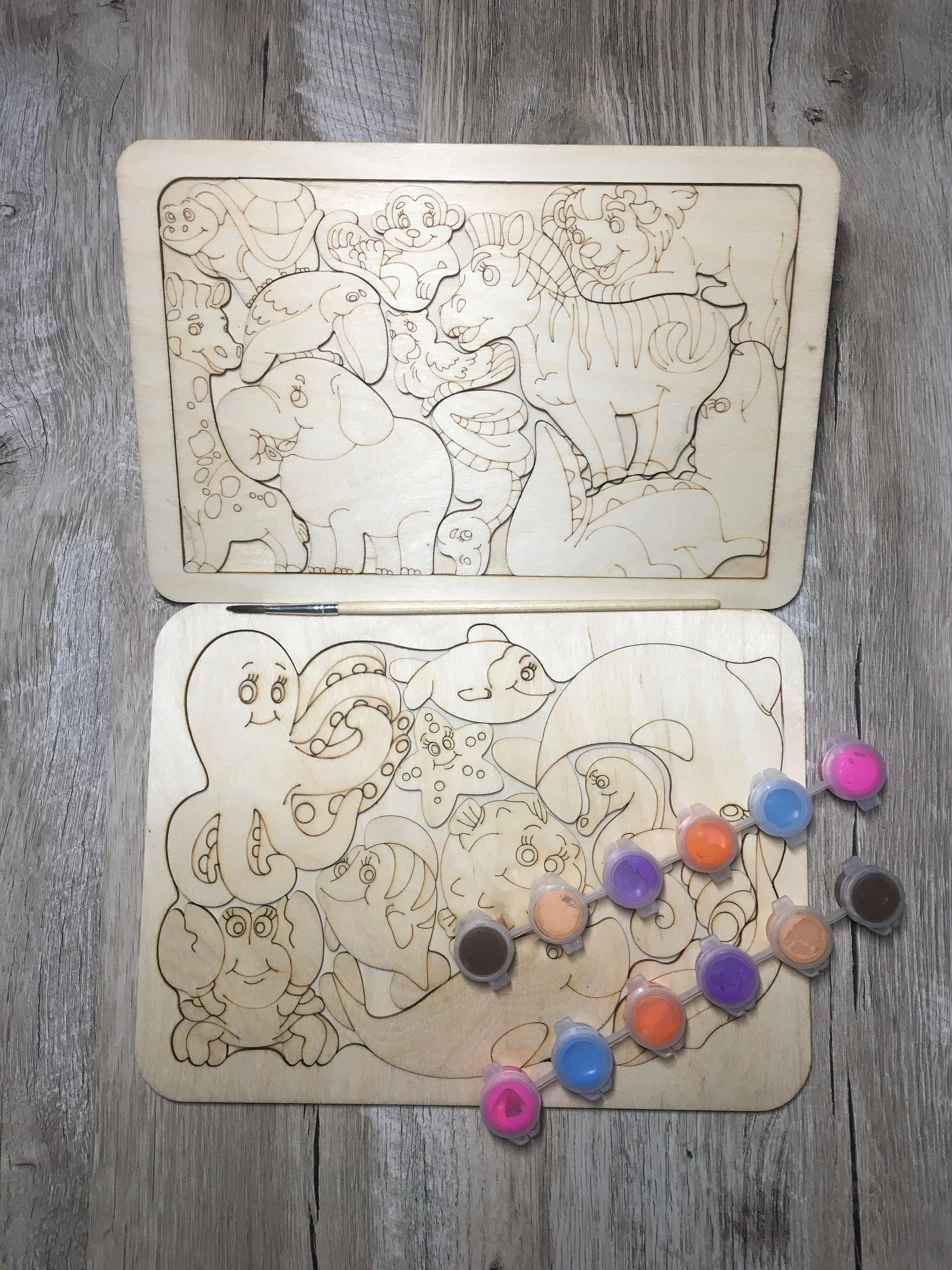 Wooden Coloring.wooden Animals.wooden Toys.colorings.natural Toys.gift ...