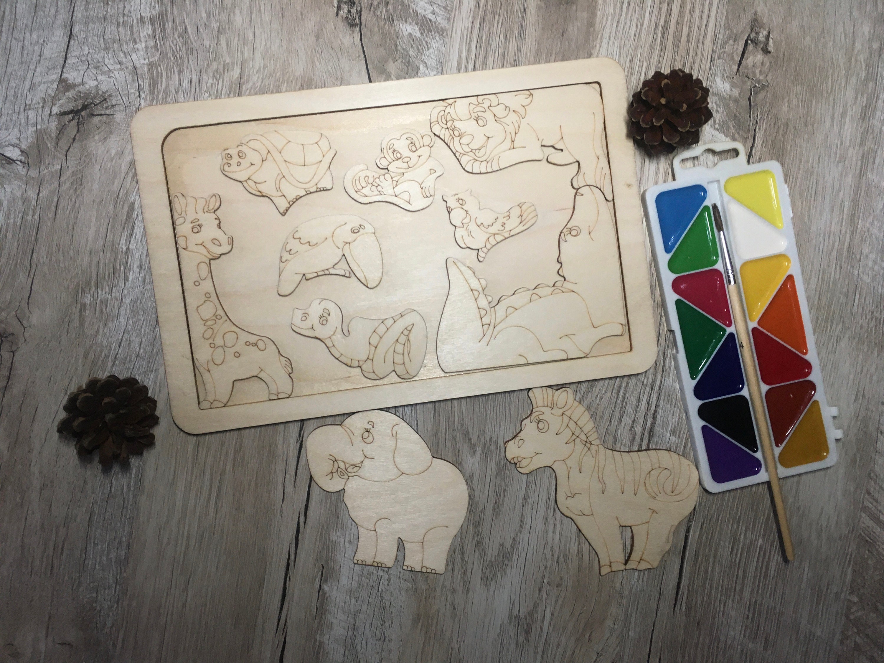 Wooden Coloring.wooden Animals.wooden Toys.colorings.natural Toys.gift ...