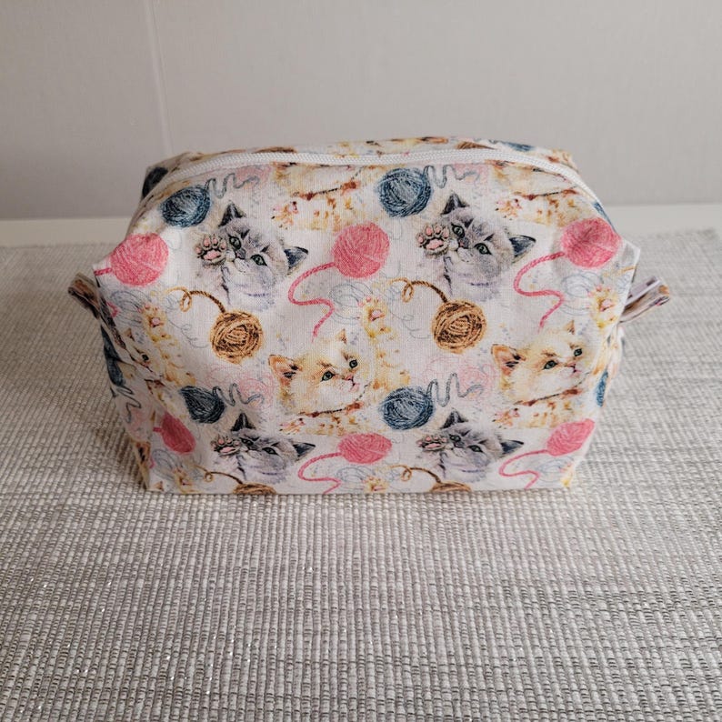 Cats Playing With Yarn - Cotton Makeup Bag - Handmade, Travel or ...