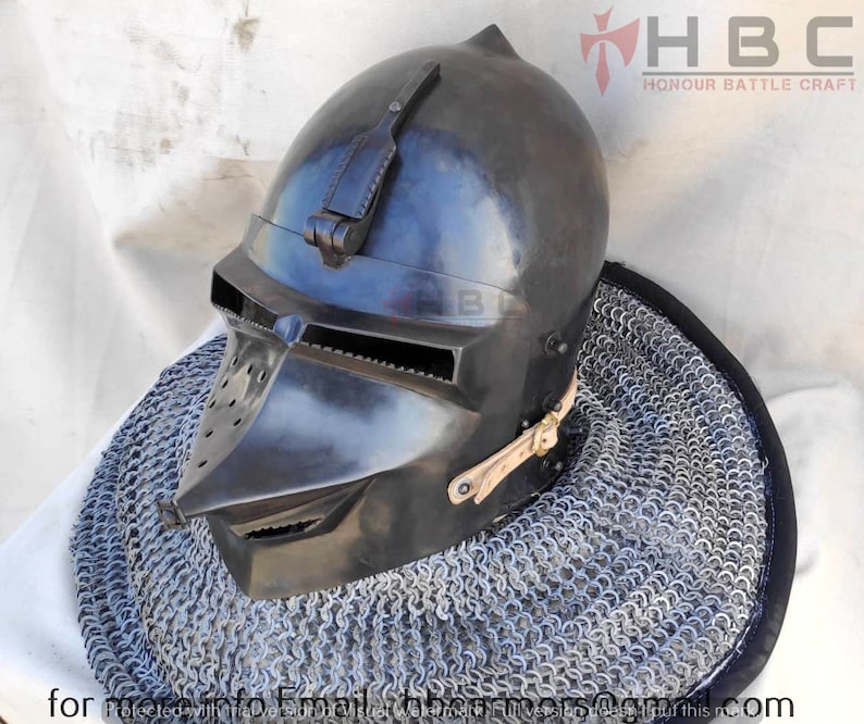 Handmade Beak Face Helmet Blackened With Chainmail collar | Etsy