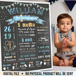 Boy 1st Birthday Chalkboard Sign, Personalized First Birthday Poster ...