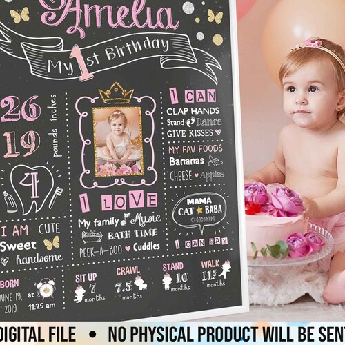 Girl First Birthday Chalkboard Sign 1st Birthday Poster 1st | Etsy