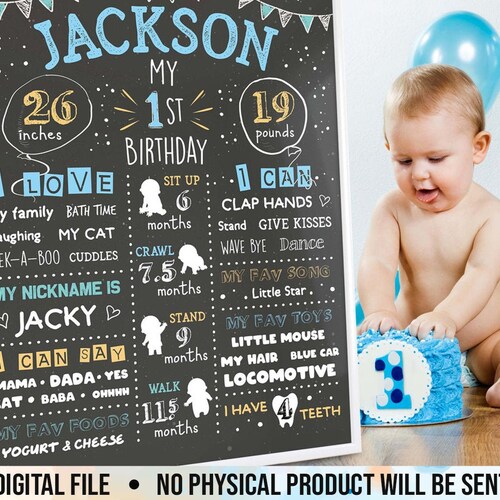 1st Birthday Poster Sign First Birthday Chalkboard Silver - Etsy