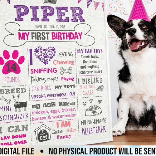 Dog First Birthday Sign Puppy Birthday Poster Dog Party - Etsy