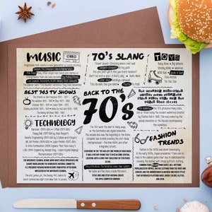 70s Birthday Party Decorations, Back to the 1970s Fun Facts Placemat ...