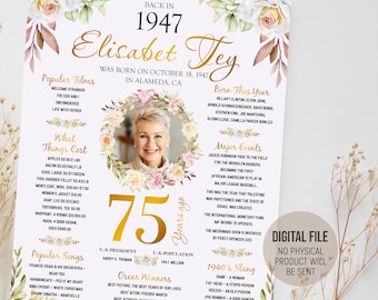 75 Years Old Birthday Party Sign What Happen in 1947 - Etsy