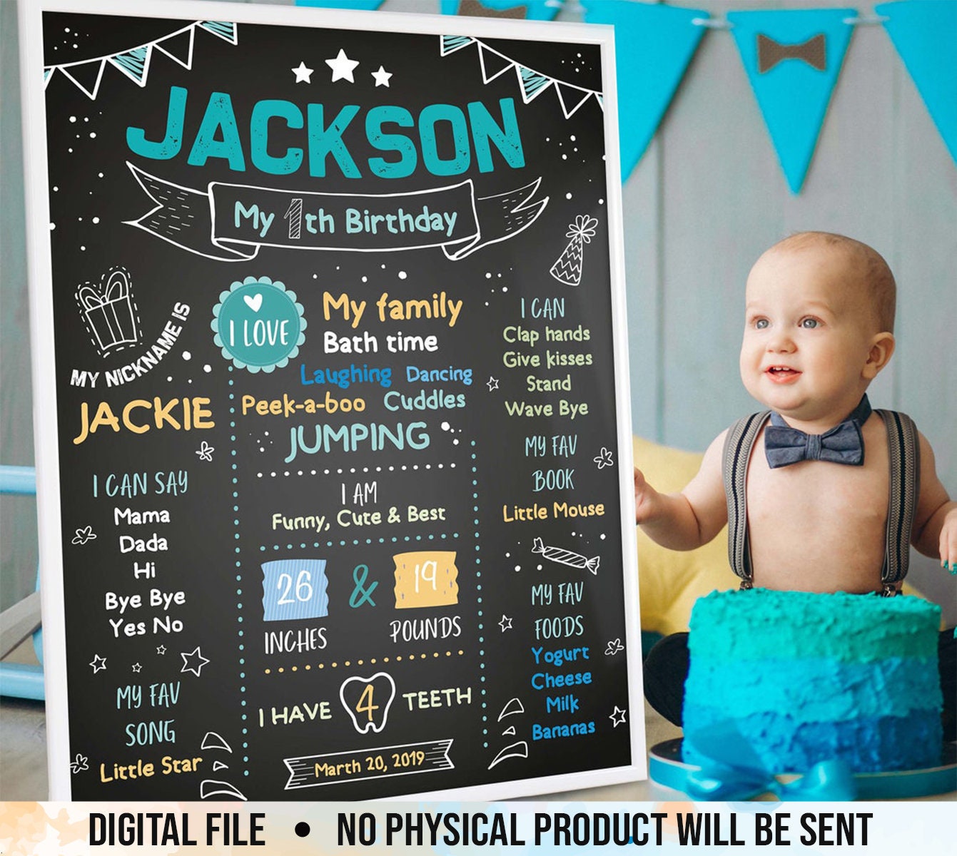 First Birthday Chalkboard Sign 1st Boy Birthday Board | Etsy