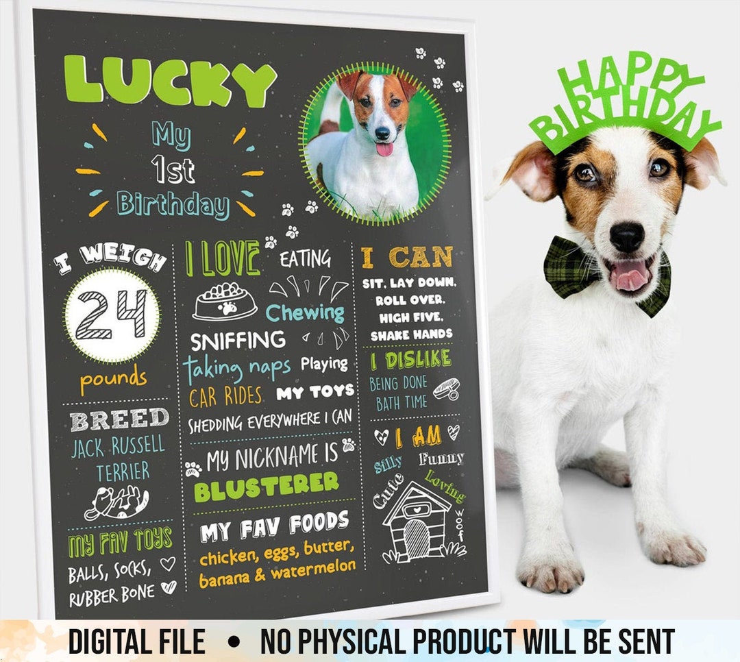 Dog Birthday Chalkboard Sign, Puppy 1st Birthday Board, Pet First ...