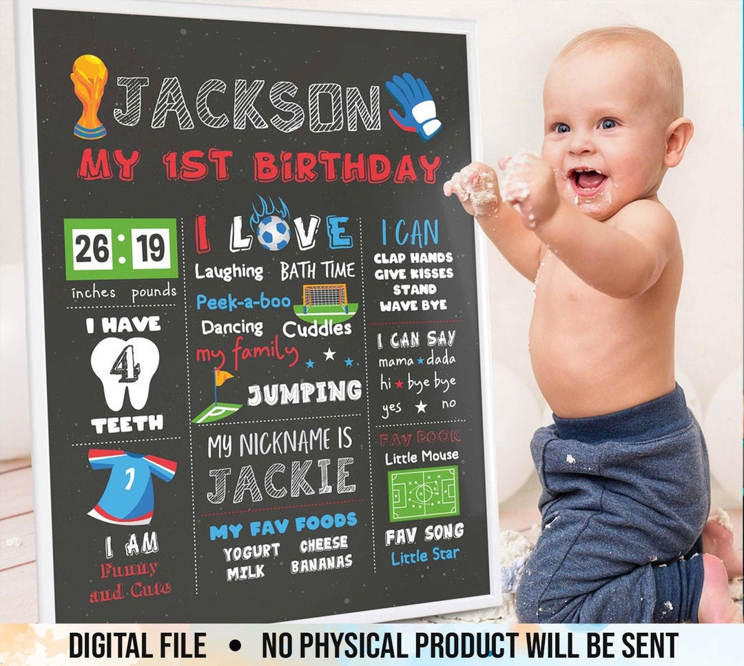Football Party Idea, 1st Birthday Sign, One Year Poster for Boy, First ...