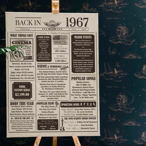 Back in 1967 Fun Facts Poster, Birthday Party Decorations, Birth ...
