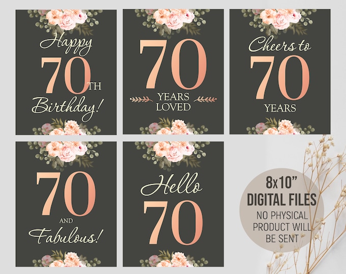 Printable 70th Birthday Decorations, 70 Birthday Party Signs for Women ...