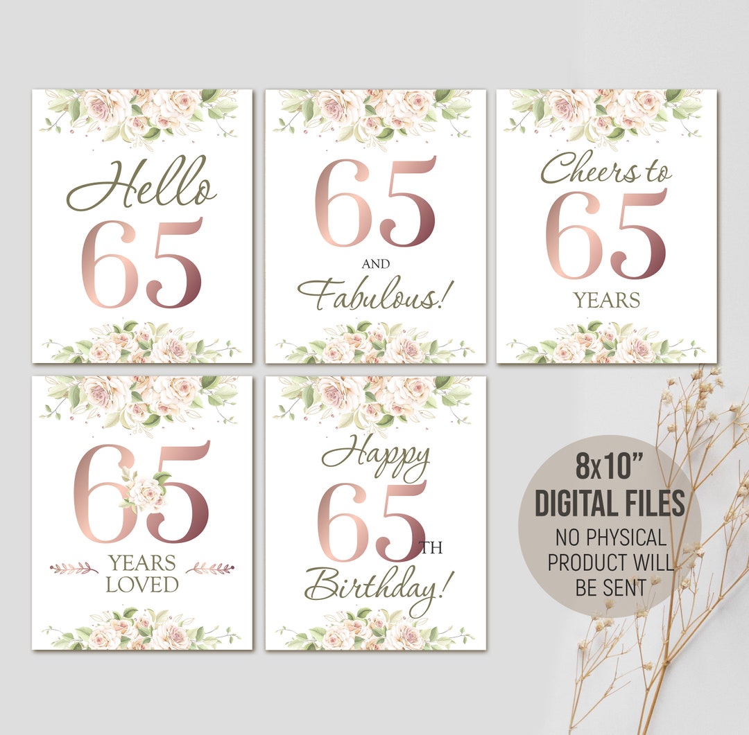 65th Birthday Decoration, Happy 65 Years Sign Set, Digital Printable ...
