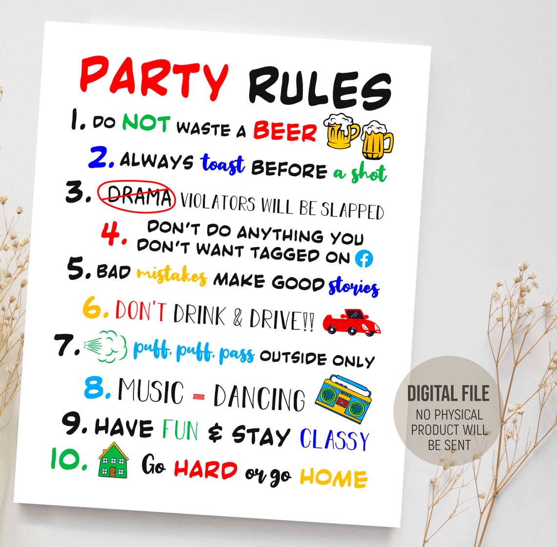 Printable Funny Party Rules Poster Birthday Decorations Beer - Etsy