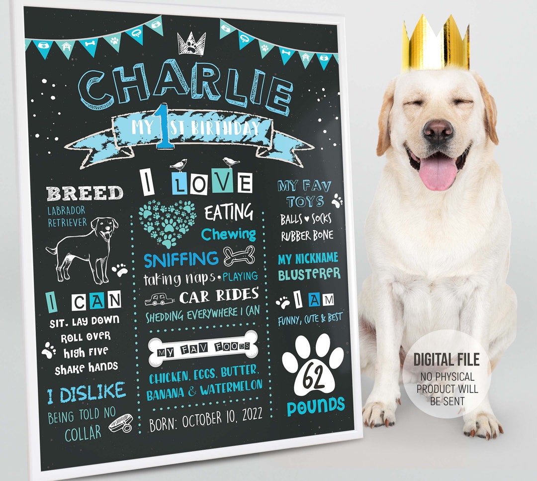 Dog Birthday Board, Puppy 1st Birthday Chalkboard, Dog First Birthday ...