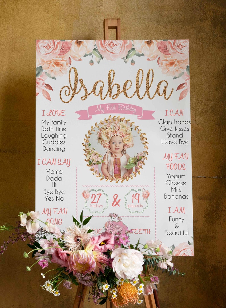 Girl 1st Birthday Poster With Photo First Birthday Board Sign - Etsy