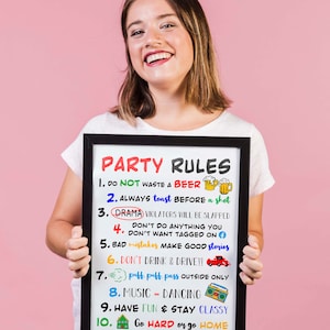 Printable Funny Party Rules Poster, Birthday Decorations Idea, Beer ...