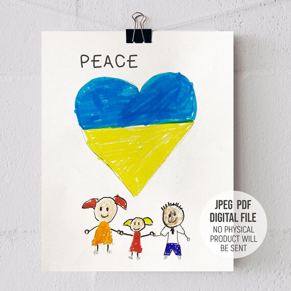 Ukraine Peace Child Hand Draw Stand With Ukraine Flag | Etsy