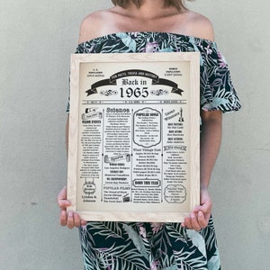 Back in 1965 Fun Facts Newspaper, Vintage Birthday Poster, Born in 1965 ...