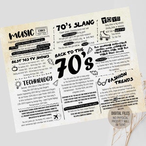 70s Birthday Party Decorations, Back to the 1970s Fun Facts Placemat ...