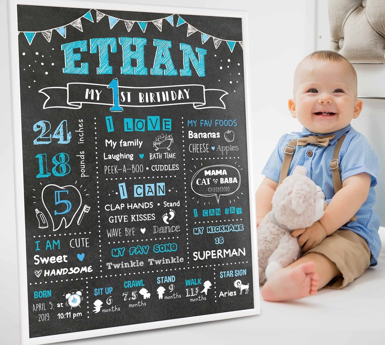 First Birthday Chalkboard, 1st Birthday Chalkboard Sign, First Birthday ...