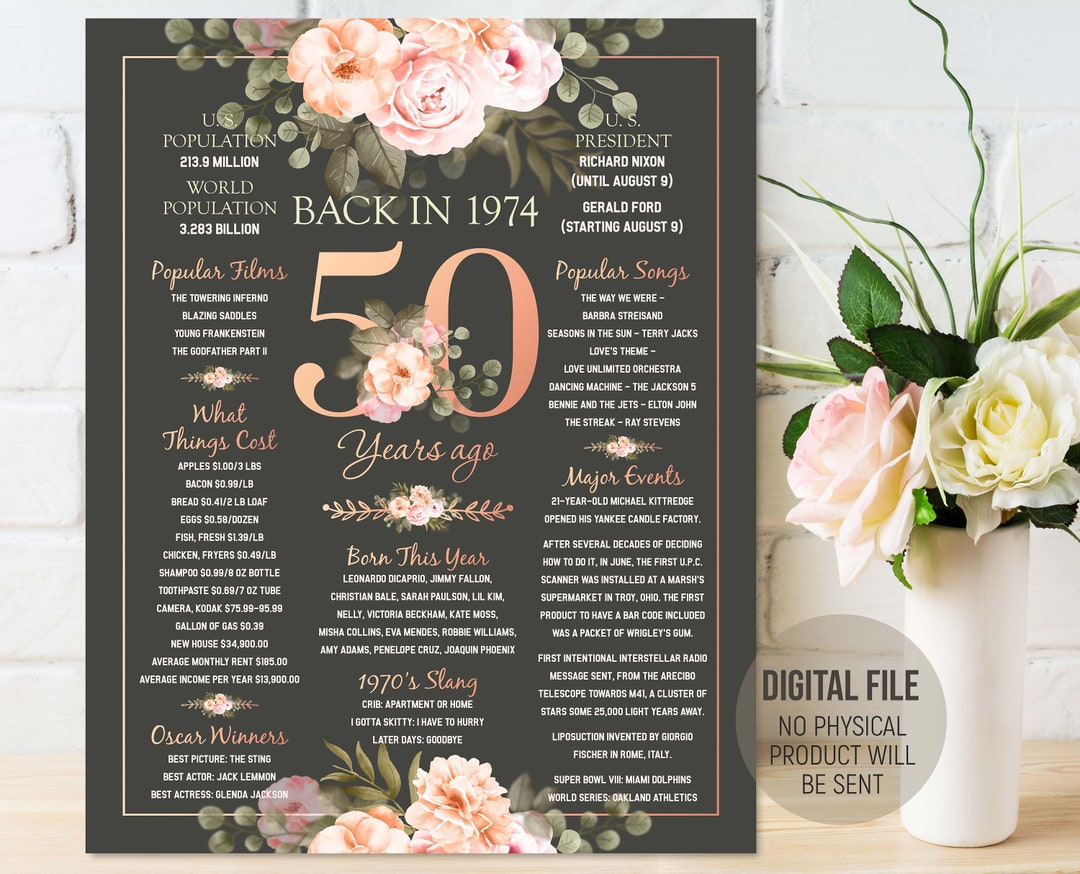 1974 Fun Facts, 50.Geburtstagsgeschenk für Frau, Zurück im Jahr 1974 ...