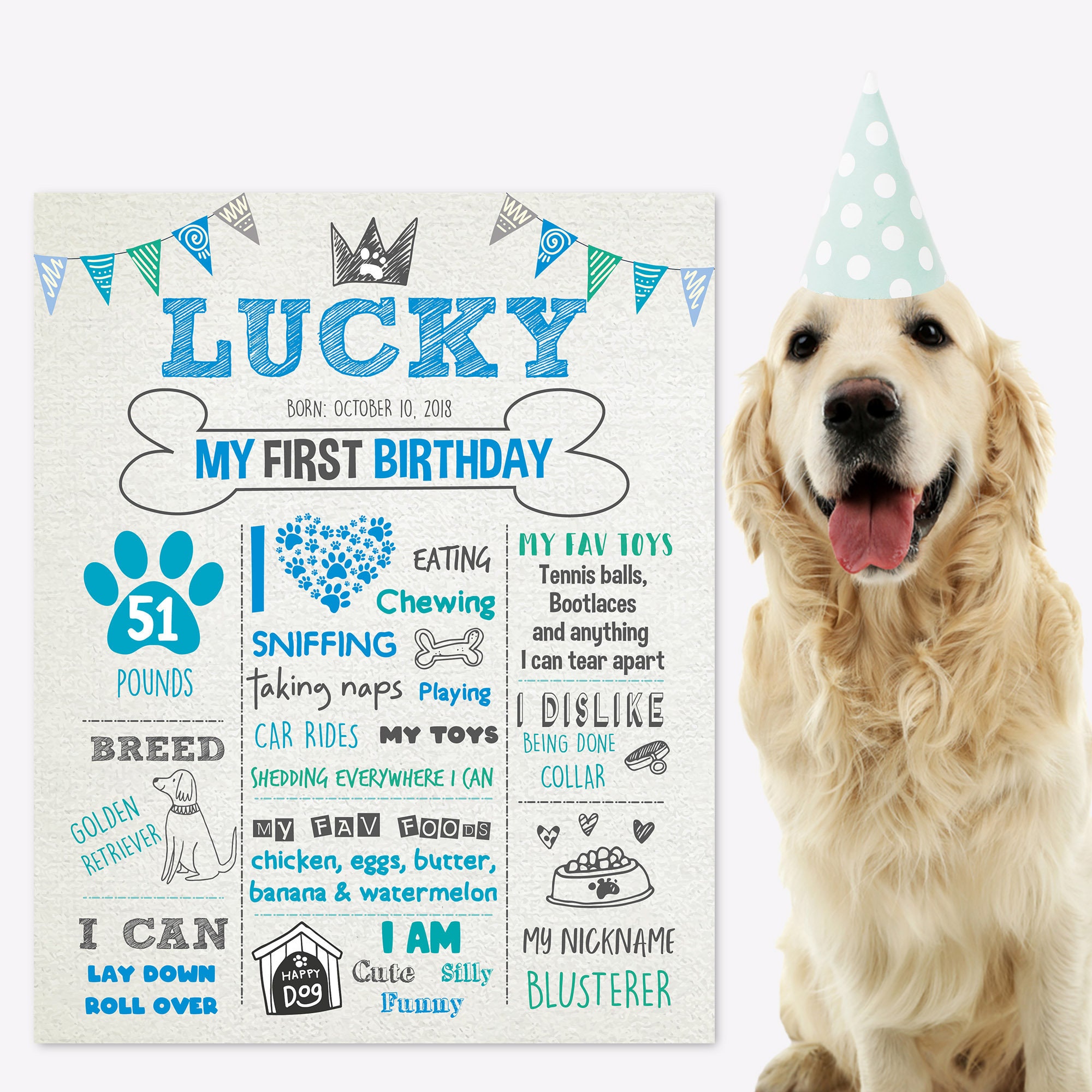 Dog Birthday Chalkboard Pet 1st Birthday Puppy Dog Party | Etsy