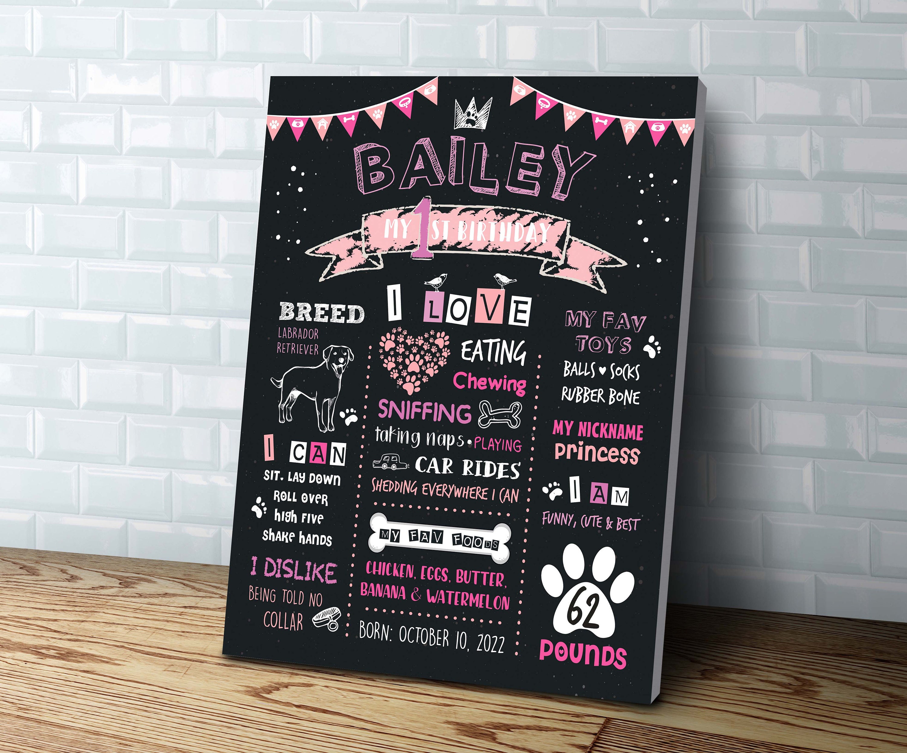 Dog First Birthday Poster Dog Birthday Board Puppy 1st - Etsy