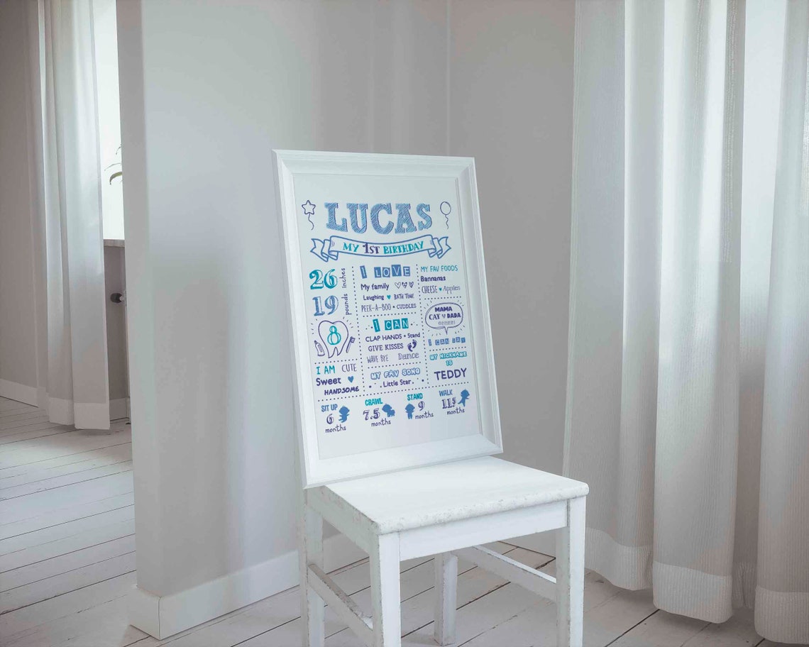 1st Birthday Boy Board First Birthday Party Sign Blue & - Etsy