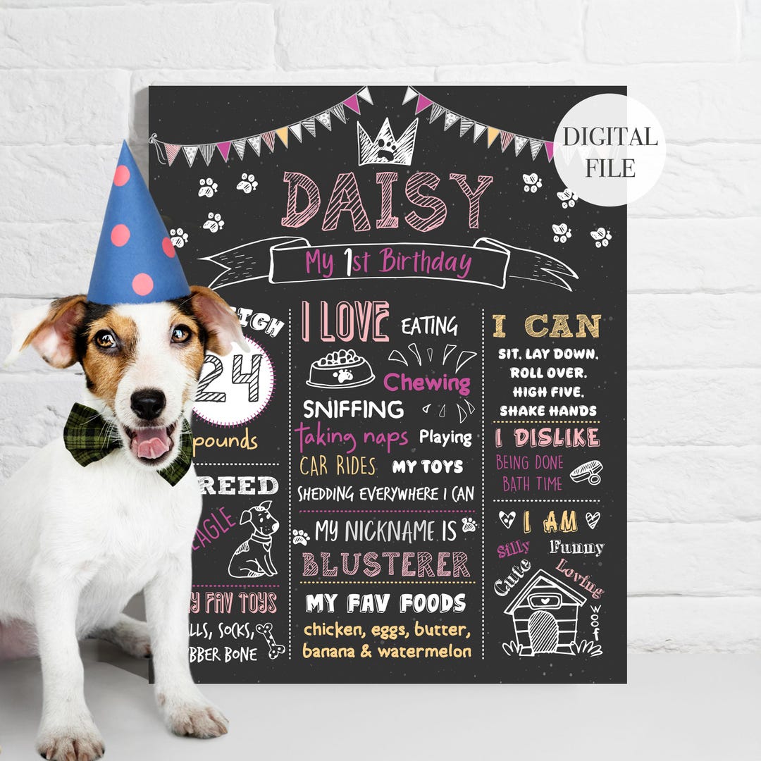 Dog 1st Birthday Chalkboard Sign, Pappy First Poster, Printable Digital ...