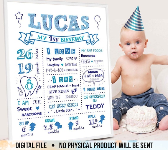 1st Birthday Boy Board First Birthday Party Sign Blue & - Etsy
