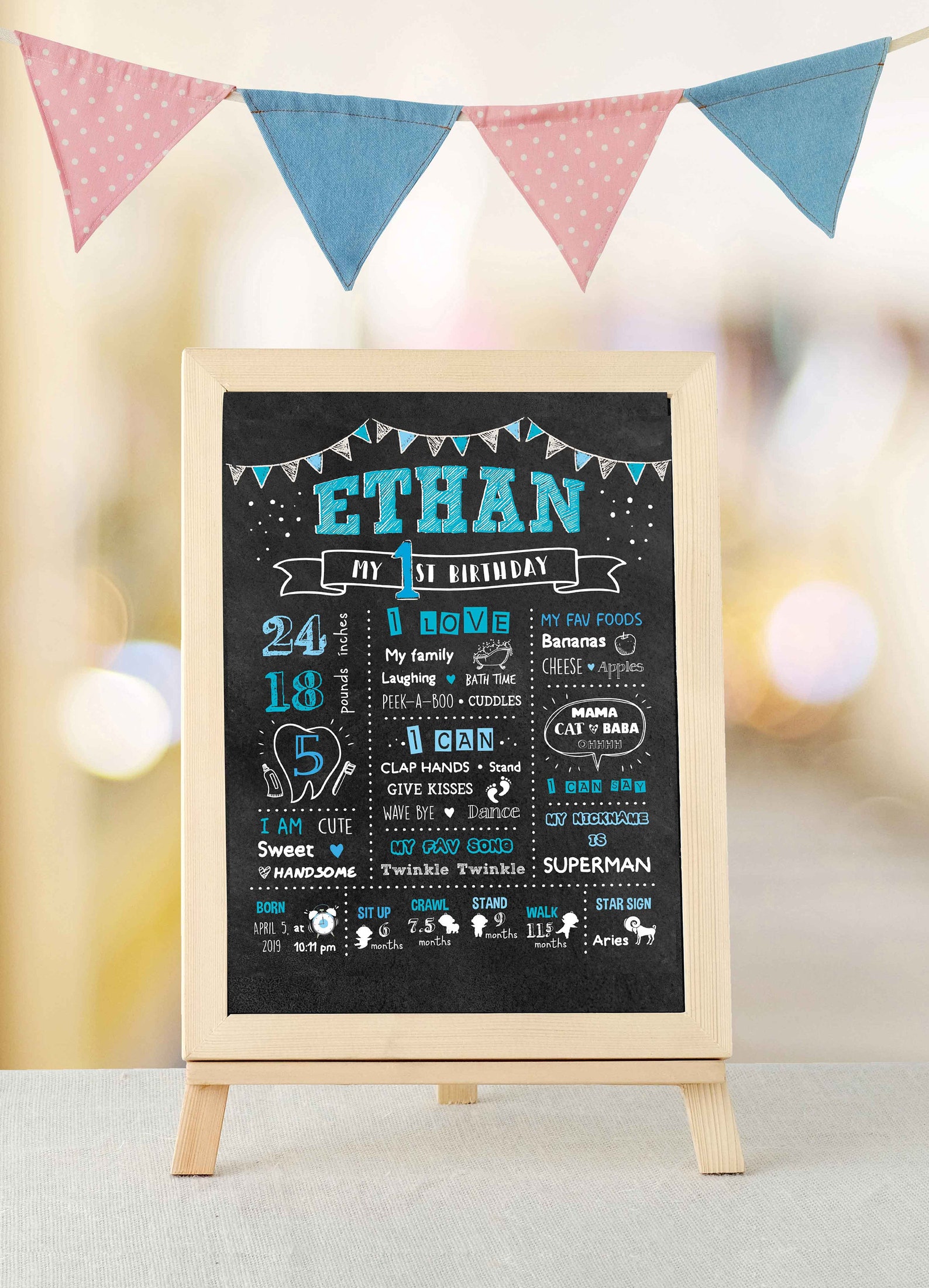 First Birthday Chalkboard, 1st Birthday Chalkboard Sign, First Birthday ...