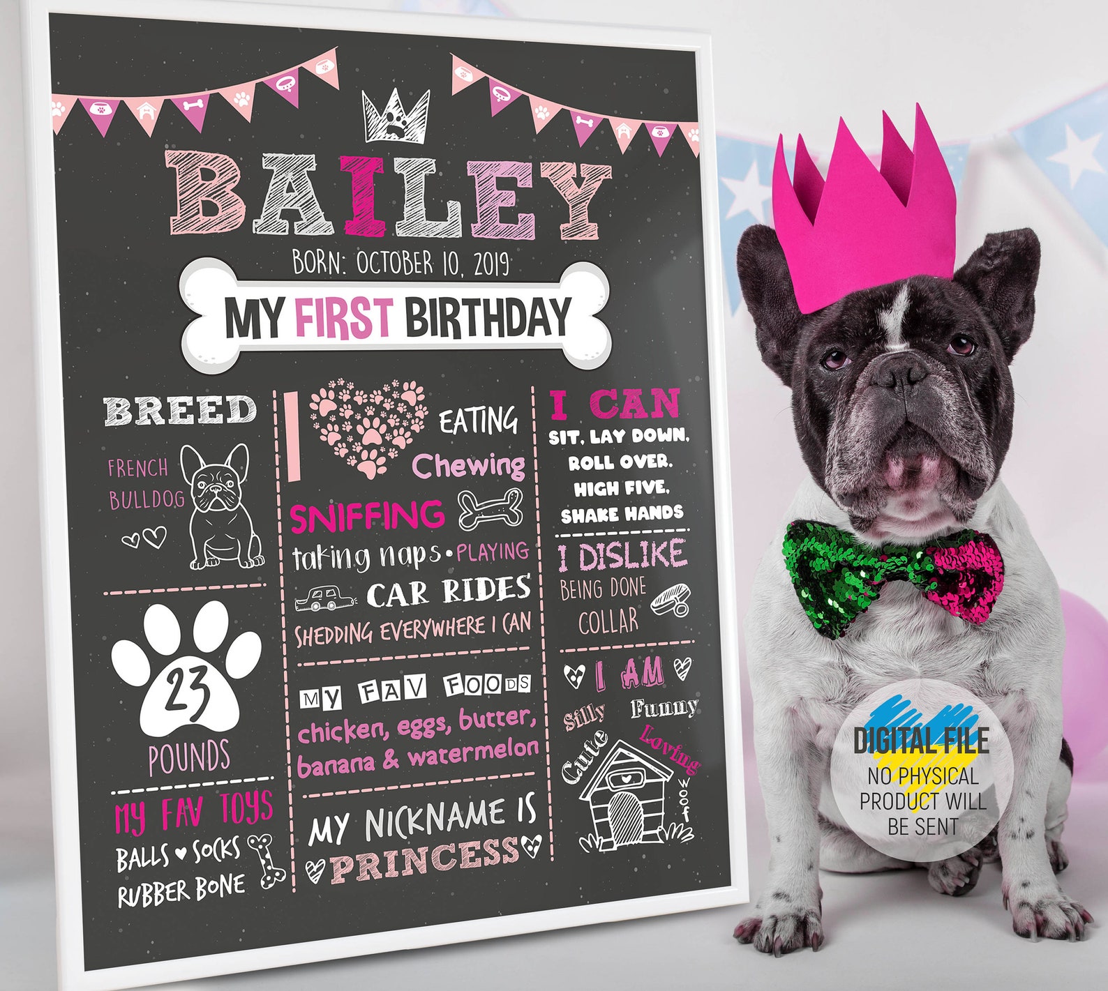Pet 1st Birthday Chalkboard Dog Birthday Chalkboard Sign Dog | Etsy
