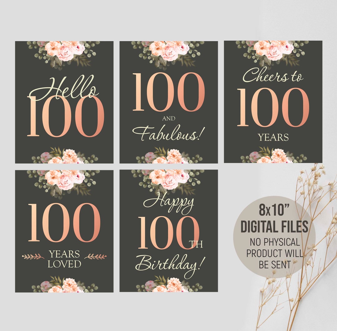 Printable 100th Birthday Decorations, Hello 100 Birthday Party Signs ...