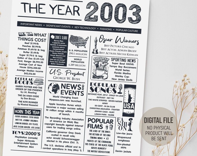 The Year 2003 in Review, Birthday Decorations, Back in 2003 Poster ...