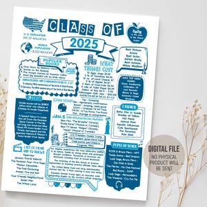 Class of 2025 Fun Facts Sign, Year 2025 Blue Newspaper, Back in 2025 in ...